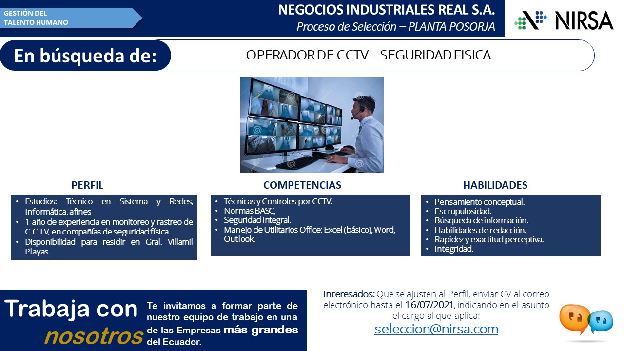 Nuevas oportunidades de empleo: Operador de CCTV - Seguridad Física en ...